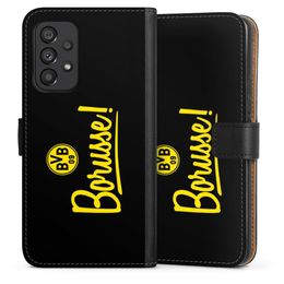 DeinDesign Galaxy A53 5G Handy Klapph&uuml;lle Handyh&uuml;lle aus Kunst Leder schwarz Flip Case Bvb Borussia Dortmund Borusse Sideflip mit langer Lasche