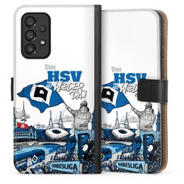 DeinDesign Galaxy A33 5G Handy Klapph&uuml;lle Handyh&uuml;lle aus Kunst Leder schwarz Flip Case Ascent Official Licensed Product Hamburger Sv Sideflip mit langer Lasche
