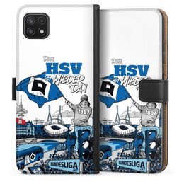 DeinDesign Galaxy A22 5G Handy Klapph&uuml;lle Handyh&uuml;lle aus Kunst Leder schwarz Flip Case Ascent Official Licensed Product Hamburger Sv Sideflip mit langer Lasche