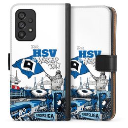 DeinDesign Galaxy A53 5G Handy Klapph&uuml;lle Handyh&uuml;lle aus Kunst Leder schwarz Flip Case Ascent Official Licensed Product Hamburger Sv Sideflip mit langer Lasche