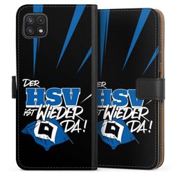 DeinDesign Galaxy A22 5G Handy Klapph&uuml;lle Handyh&uuml;lle aus Kunst Leder schwarz Flip Case Hsv Ascent Hamburger Sv Sideflip mit langer Lasche