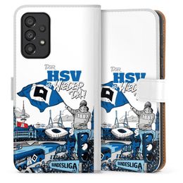 DeinDesign Galaxy A33 5G Handy Klapph&uuml;lle Handyh&uuml;lle aus Kunst Leder wei&szlig; Flip Case Ascent Official Licensed Product Hamburger Sv Sideflip mit Lasche