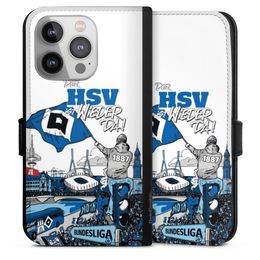 DeinDesign iPhone 14 Pro Handy Klapph&uuml;lle Handyh&uuml;lle aus Kunst Leder schwarz Flip Case Ascent Hamburger Sv Official Licensed Product Sideflip mit langer Lasche