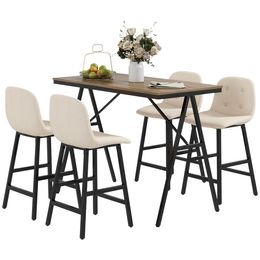 HOMCOM Bartisch mit Barhocker Set, Küchentisch, 5-teilig Essgruppe, Bartisch Set
