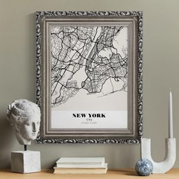 Gerahmtes Leinwandbild Stadtplan New York - Klassik
