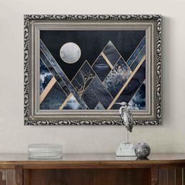 Gerahmtes Leinwandbild Goldener Mond abstrakte schwarze Berge