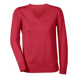 WITT Damen V-Ausschnitt-Pullover mit Baumwolle, korallenrot, Gr&ouml;&szlig;e 48