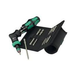 Wera Kraftform Kompakt Pistol RA-R 2, Bit-Satz schwarz/gr&uuml;n, 13-teilig, 1/4", mit Ratschenfunktion und Rapidaptor Schnellwechselfutter