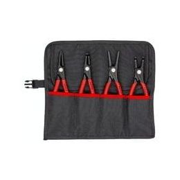 Knipex Sicherungsringzangen-Set &Oslash; 19 - 60mm, 4-teilig rot, 2x gerade Spitzen, 2x 90&deg; Spitzen, in Rolltasche
