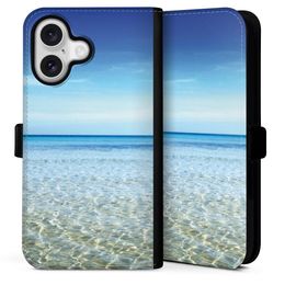 DeinDesign iPhone 16 Handy Klapph&uuml;lle Handyh&uuml;lle aus Kunst Leder schwarz Flip Case Urlaub Sky Ocean Sideflip mit Lasche