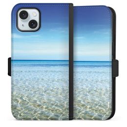 DeinDesign iPhone 15 Handy Klapph&uuml;lle Handyh&uuml;lle aus Kunst Leder schwarz Flip Case Urlaub Sky Ocean Sideflip mit Lasche