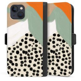 DeinDesign iPhone 13 Handy Klapph&uuml;lle Handyh&uuml;lle aus Kunst Leder schwarz Flip Case Abstract Boho Kunst Sideflip mit Lasche