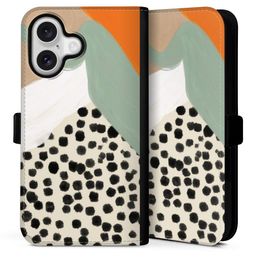 DeinDesign iPhone 16 Handy Klapph&uuml;lle Handyh&uuml;lle aus Kunst Leder schwarz Flip Case Abstract Boho Kunst Sideflip mit Lasche