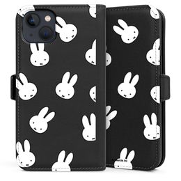 DeinDesign iPhone 13 Handy Klapph&uuml;lle Handyh&uuml;lle aus Kunst Leder schwarz Flip Case Muster Miffy Transparent Sideflip mit Lasche