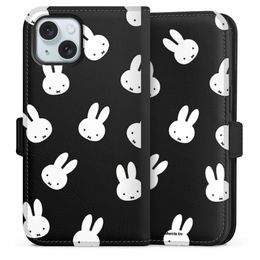 DeinDesign iPhone 15 Handy Klapph&uuml;lle Handyh&uuml;lle aus Kunst Leder schwarz Flip Case Muster Miffy Transparent Sideflip mit Lasche