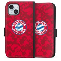 DeinDesign iPhone 15 Handy Klapph&uuml;lle Handyh&uuml;lle aus Kunst Leder schwarz Flip Case Camouflage Fcb Fc Bayern M&uuml;nchen Sideflip mit Lasche