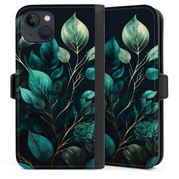 DeinDesign iPhone 13 Handy Klapph&uuml;lle Handyh&uuml;lle aus Kunst Leder schwarz Flip Case Eukalyptus Leaves Black Sideflip mit Lasche