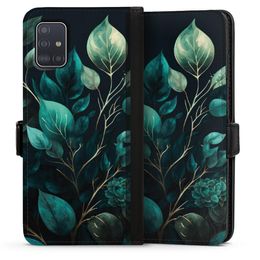 DeinDesign Galaxy A51 Handy Klapph&uuml;lle Handyh&uuml;lle aus Kunst Leder schwarz Flip Case Eukalyptus Leaves Black Sideflip mit Lasche