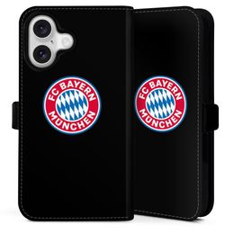 DeinDesign iPhone 16 Handy Klapph&uuml;lle Handyh&uuml;lle aus Kunst Leder schwarz Flip Case Fc Bayern M&uuml;nchen Logo Official Licensed Product Sideflip mit Lasche
