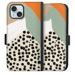 DeinDesign iPhone 15 Handy Klapph&uuml;lle Handyh&uuml;lle aus Kunst Leder schwarz Flip Case Abstract Boho Kunst Sideflip mit Lasche