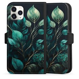 DeinDesign iPhone 11 Pro Handy Klapph&uuml;lle Handyh&uuml;lle aus Kunst Leder schwarz Flip Case Eukalyptus Leaves Black Sideflip mit Lasche