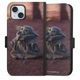 DeinDesign iPhone 15 Handy Klapph&uuml;lle Handyh&uuml;lle aus Kunst Leder schwarz Flip Case The Child Star Wars Baby Yoda Sideflip mit Lasche