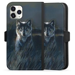 DeinDesign iPhone 11 Pro Handy Klapph&uuml;lle Handyh&uuml;lle aus Kunst Leder schwarz Flip Case Wolf Painting Nature Sideflip mit Lasche