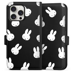 DeinDesign iPhone 15 Pro Max Handy Klapph&uuml;lle Handyh&uuml;lle aus Kunst Leder schwarz Flip Case Muster Miffy Transparent Sideflip mit Lasche