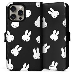 DeinDesign iPhone 16 Pro Handy Klapph&uuml;lle Handyh&uuml;lle aus Kunst Leder schwarz Flip Case Muster Miffy Transparent Sideflip mit Lasche