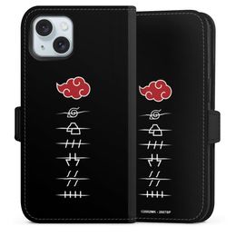 DeinDesign iPhone 15 Handy Klapph&uuml;lle Handyh&uuml;lle aus Kunst Leder schwarz Flip Case Naruto Shippuden Official Licensed Product Akatsuki Sideflip mit Lasche