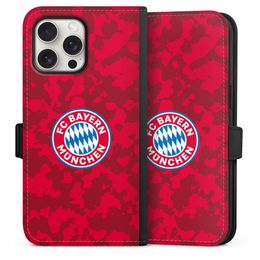 DeinDesign iPhone 15 Pro Max Handy Klapph&uuml;lle Handyh&uuml;lle aus Kunst Leder schwarz Flip Case Camouflage Fcb Fc Bayern M&uuml;nchen Sideflip mit Lasche