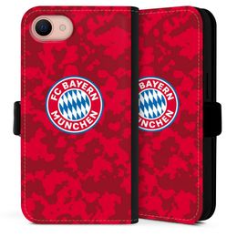 DeinDesign iPhone 16e Handy Klapph&uuml;lle Handyh&uuml;lle aus Kunst Leder schwarz Flip Case Camouflage Fcb Fc Bayern M&uuml;nchen Sideflip mit Lasche