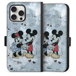 DeinDesign iPhone 15 Pro Max Handy Klapph&uuml;lle Handyh&uuml;lle aus Kunst Leder schwarz Flip Case Vintage Disney Sideflip mit Lasche