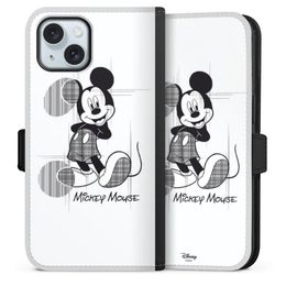 DeinDesign iPhone 15 Handy Klapph&uuml;lle Handyh&uuml;lle aus Kunst Leder schwarz Flip Case Mickey Mouse Disney Official Licensed Product Sideflip mit Lasche