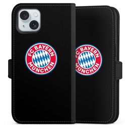 DeinDesign iPhone 15 Handy Klapph&uuml;lle Handyh&uuml;lle aus Kunst Leder schwarz Flip Case Fc Bayern M&uuml;nchen Logo Official Licensed Product Sideflip mit Lasche