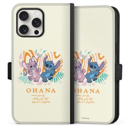 DeinDesign iPhone 15 Pro Max Handy Klapph&uuml;lle Handyh&uuml;lle aus Kunst Leder schwarz Flip Case Official Licensed Product Lilo & Stitch Disney Sideflip mit Lasche