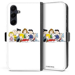 DeinDesign Galaxy A35 5G Handy Klapph&uuml;lle Handyh&uuml;lle aus Kunst Leder schwarz Flip Case Merchandise Peanuts Kindheit Sideflip mit Lasche