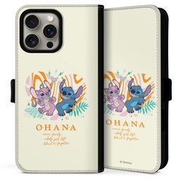 DeinDesign iPhone 16 Pro Handy Klapph&uuml;lle Handyh&uuml;lle aus Kunst Leder schwarz Flip Case Official Licensed Product Lilo & Stitch Disney Sideflip mit Lasche