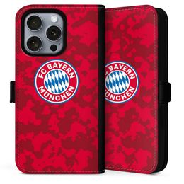 DeinDesign iPhone 16 Pro Max Handy Klapph&uuml;lle Handyh&uuml;lle aus Kunst Leder schwarz Flip Case Camouflage Fcb Fc Bayern M&uuml;nchen Sideflip mit Lasche