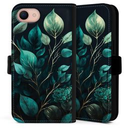 DeinDesign iPhone 16e Handy Klapph&uuml;lle Handyh&uuml;lle aus Kunst Leder schwarz Flip Case Eukalyptus Leaves Black Sideflip mit Lasche