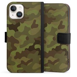DeinDesign iPhone 14 Handy Klapph&uuml;lle Handyh&uuml;lle aus Kunst Leder schwarz Flip Case Camouflage Tarnmuster Army Sideflip mit Lasche