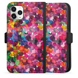 DeinDesign iPhone 11 Pro Handy Klapph&uuml;lle Handyh&uuml;lle aus Kunst Leder schwarz Flip Case Water Colour Colourful Points Sideflip mit Lasche