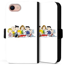 DeinDesign iPhone 16e Handy Klapph&uuml;lle Handyh&uuml;lle aus Kunst Leder schwarz Flip Case Peanuts Kindheit Merchandise Sideflip mit Lasche