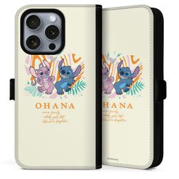 DeinDesign iPhone 16 Pro Max Handy Klapph&uuml;lle Handyh&uuml;lle aus Kunst Leder schwarz Flip Case Official Licensed Product Lilo & Stitch Disney Sideflip mit Lasche