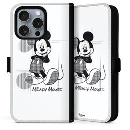 DeinDesign iPhone 16 Pro Max Handy Klapph&uuml;lle Handyh&uuml;lle aus Kunst Leder schwarz Flip Case Mickey Mouse Disney Official Licensed Product Sideflip mit Lasche