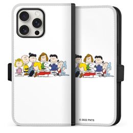 DeinDesign iPhone 15 Pro Max Handy Klapph&uuml;lle Handyh&uuml;lle aus Kunst Leder schwarz Flip Case Peanuts Kindheit Merchandise Sideflip mit Lasche