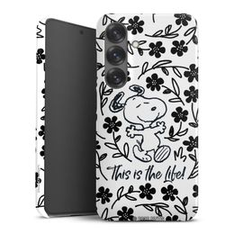 DeinDesign Galaxy S25 Handy Premium Case Smartphone Handyh&uuml;lle Schutzh&uuml;lle gl&auml;nzend Peanuts Flowers Snoopy Premium Case