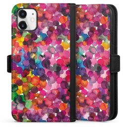 DeinDesign iPhone 11 Handy Klapph&uuml;lle Handyh&uuml;lle aus Kunst Leder schwarz Flip Case Water Colour Colourful Points Sideflip mit Lasche