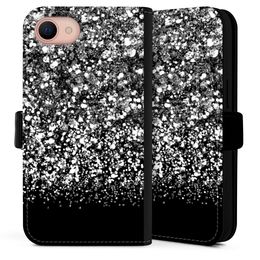 DeinDesign iPhone 16e Handy Klapph&uuml;lle Handyh&uuml;lle aus Kunst Leder schwarz Flip Case Muster Snowflake Glitzer Sideflip mit Lasche