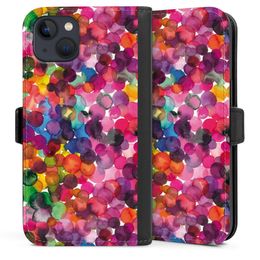 DeinDesign iPhone 13 Handy Klapph&uuml;lle Handyh&uuml;lle aus Kunst Leder schwarz Flip Case Water Colour Colourful Points Sideflip mit Lasche